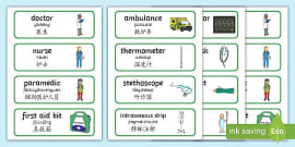 Illnesses Word and Picture Matching Worksheet - English/Mandarin Chinese