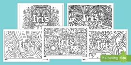 FREE! - Iris Name Simple Colouring Activity Sheets - Twinkl