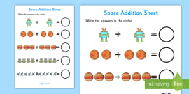 Space Trace Count and Add Worksheet (teacher made)