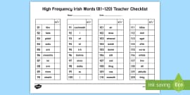 High Frequency Irish Words (121-160) Teacher Checklist Gaeilge