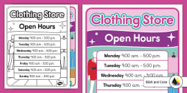 Toy Store Dramatic Play Hours Sign (teacher made) - Twinkl