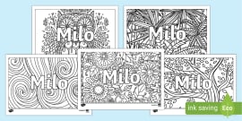 Milo Name Simple Colouring Activity Sheet | Twinkl | KS1