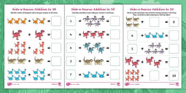 Dinosaur Addition within 10 Worksheet (Teacher-Made)