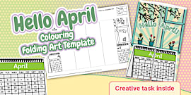 Hello April Colouring Folding Art Template