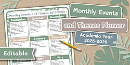 Monthly Events Calendar Early Learning and Childcare 2026