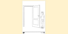 FREE! - Child Holding Door Open for Adult Colouring Sheet | Twinkl