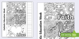 Faith, Hope, Love Colouring Page (teacher made) - Twinkl