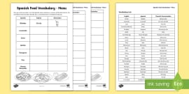 FREE! - Spanish Food Vocabulary Matching Worksheet