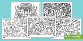 FREE! - Ava Name Simple Colouring Activity Sheets - Twinkl