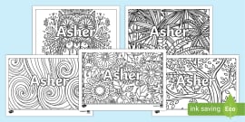 FREE! - * NEW * Asher Name Simple Colouring Activity