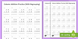 Column Addition Method - Year 3 Worksheets