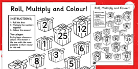 Christmas Present Colour & Roll Addition Activity - Twinkl