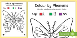 Colour by Phoneme Butterfly Phase 2 h b f ff (teacher made)