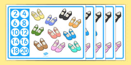 Counting in 2s Shoe Themed Matching Cards - Counting in 2s Shoe Themed