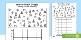 Winter Themed Colour Count and Graph Worksheet - Twinkl
