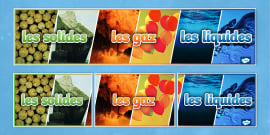 Cartes de vocabulaire : Les solides, les liquides et les gaz