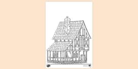 FREE! - Lego Building Block House Colouring Page - Twinkl