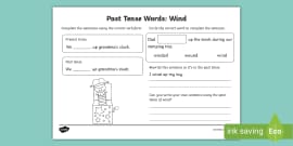 Past Tense Words - Meet Worksheet (teacher made) - Twinkl