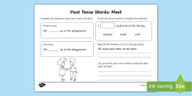 Past Tense Words - Catch Worksheet (teacher made) - Twinkl