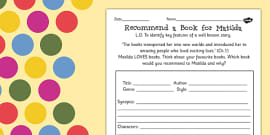FREE! - Writing a Report Card to support Teaching on Matilda Worksheet
