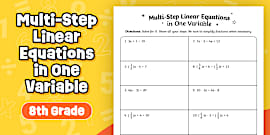 Sixth Grade Solving Equations Math Worksheet