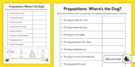 Preposition Listening Worksheet | Primary Resources - Twinkl