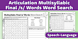 Articulation Multisyllabic Medial /r/ Words Word Search