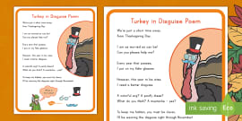 Turkey in Disguise Poem and Reading Comprehension Activity