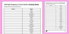 100 High Frequency French Verbs Worksheet / Worksheet 8
