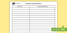 My Important Information Activity Sheet (teacher made)