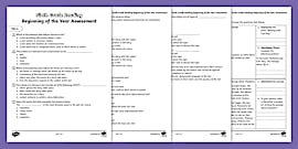 Sixth Grade Beginning of the Year Math Assessment - Twinkl