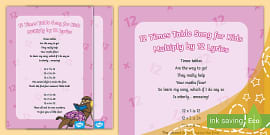 👉 Doubles Song EYFS - 2 Times Tables Lyrics Poster - Twinkl
