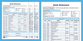 Bank Statement Worksheets | Bank Account Lesson Plan