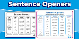 Sentence Opener Word Mat