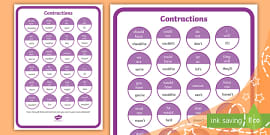 Contractions Word Mat - ESL Grammar Resources