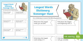 Dictionary Skills Scavenger Hunt Worksheet