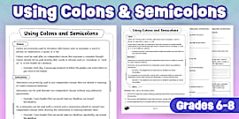 Colons and Semicolons Worksheet - Using Semi-Colons, Colons and Dashes
