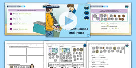 Using Pounds and Pence Worksheet - Pence to Pounds - Twinkl