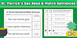 St. Patrick's Day Noun or Verb Cut and Paste Sorting Worksheet for K ...
