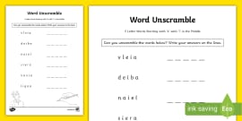 Unscramble the 5 Letter Words with 'ca' in the Middle Worksheet