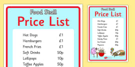 Sweet Shop Role Play Price List Poster - Sweet Shop Role Play Signs