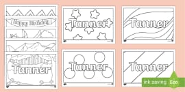 FREE! - Tanner Name Simple Colouring Bookmarks - Twinkl