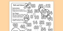 Space Themed Multiplication Roll and Colour One Dice - colour