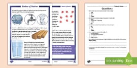 Fifth Grade States of Matter Reading Comprehension Activity
