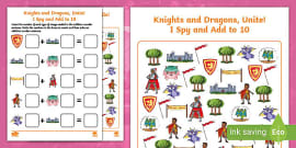 Castles and Knights Addition to 10 Differentiated Worksheets