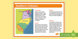 Regions of the Thirteen Colonies Reading Comprehension