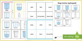 Bingo Cynhwysedd - Welsh, cyfaint, capacity welsh, rhifedd, mathemateg ...