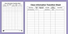 EAL Transition Handover Sheet to a New Class (teacher made)