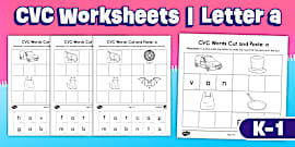 CVC Words Short E Cut and Paste Worksheets for K-1st Grade