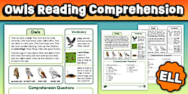 Cats Reading Passage Comprehension Worksheet for ELL